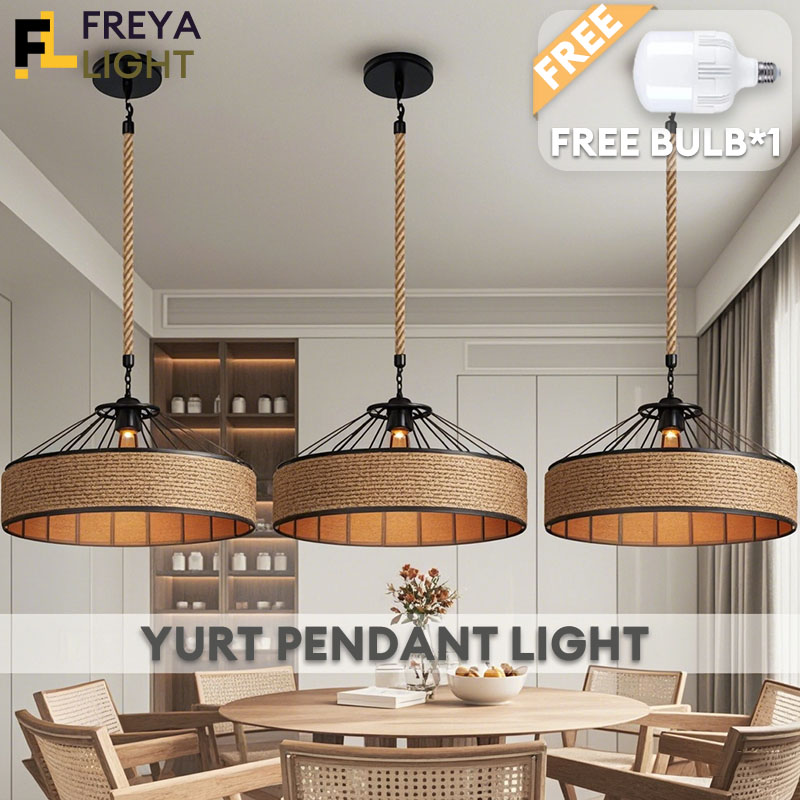 Pendant Light Retro Hemp Rope Yurt Chandelier Industrial Design Iron ...