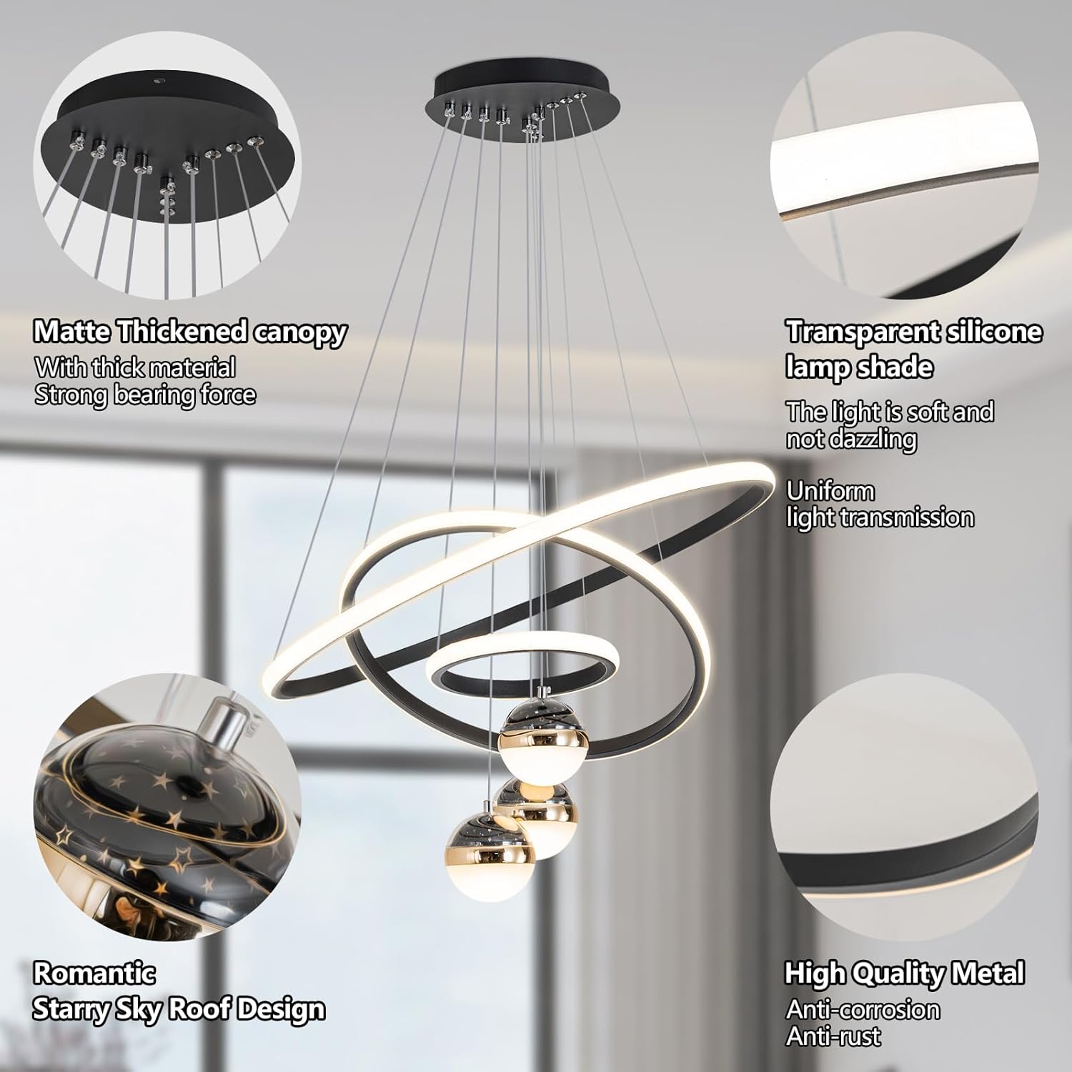 LED Chandelier three-head Tri Color Projection Pendant Light Bedroom ...