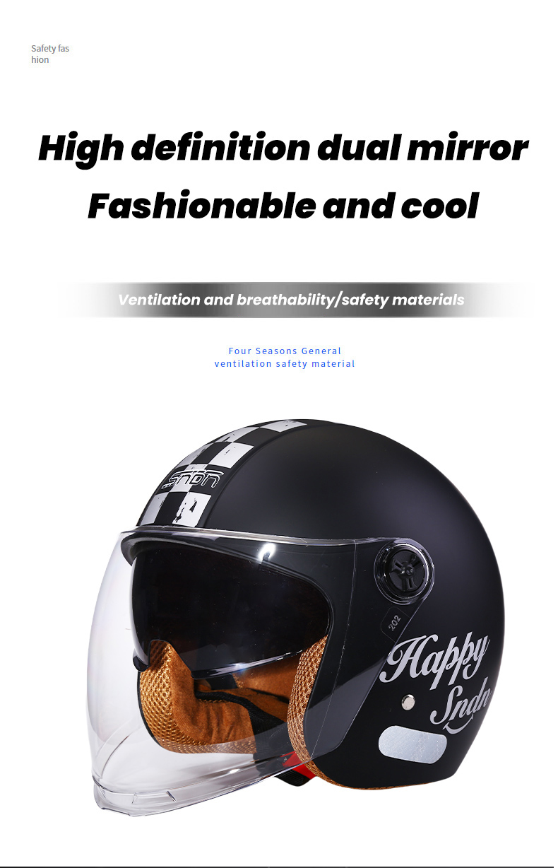 NEVA Retro Classic Motorcycle Helmet Open Face Dual Visor with ICC ...