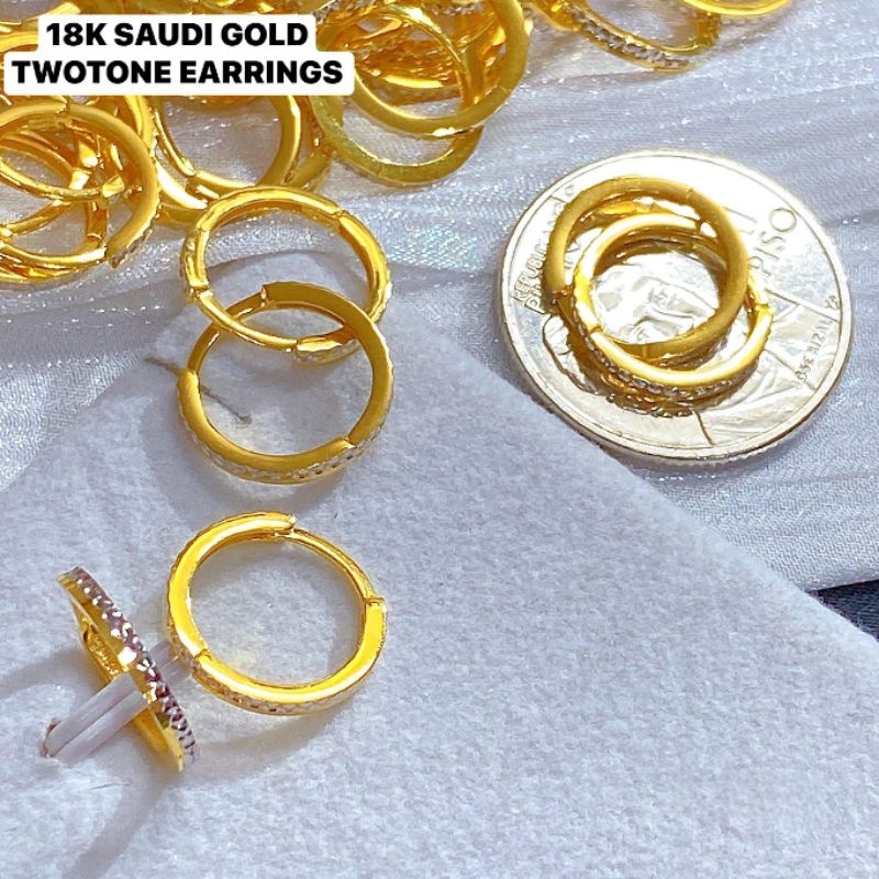 18k Saudi Gold Two Tone 10mm Huggie Loop Earrings ️Solid | Shopee ...