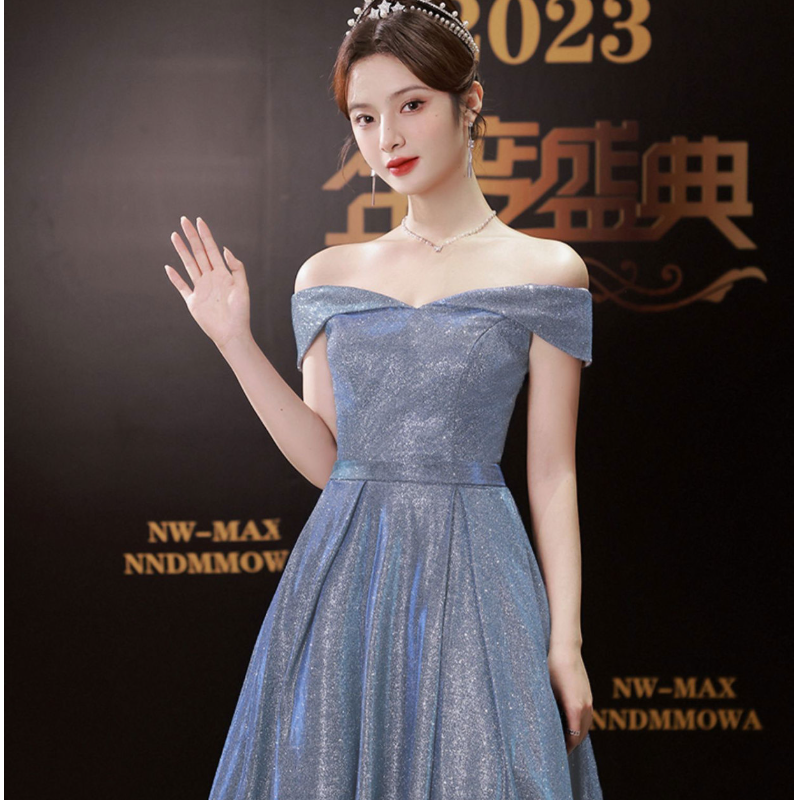 Starry Silver Sparkling Long Wedding Dress Bridal Gown Noble Evening ...