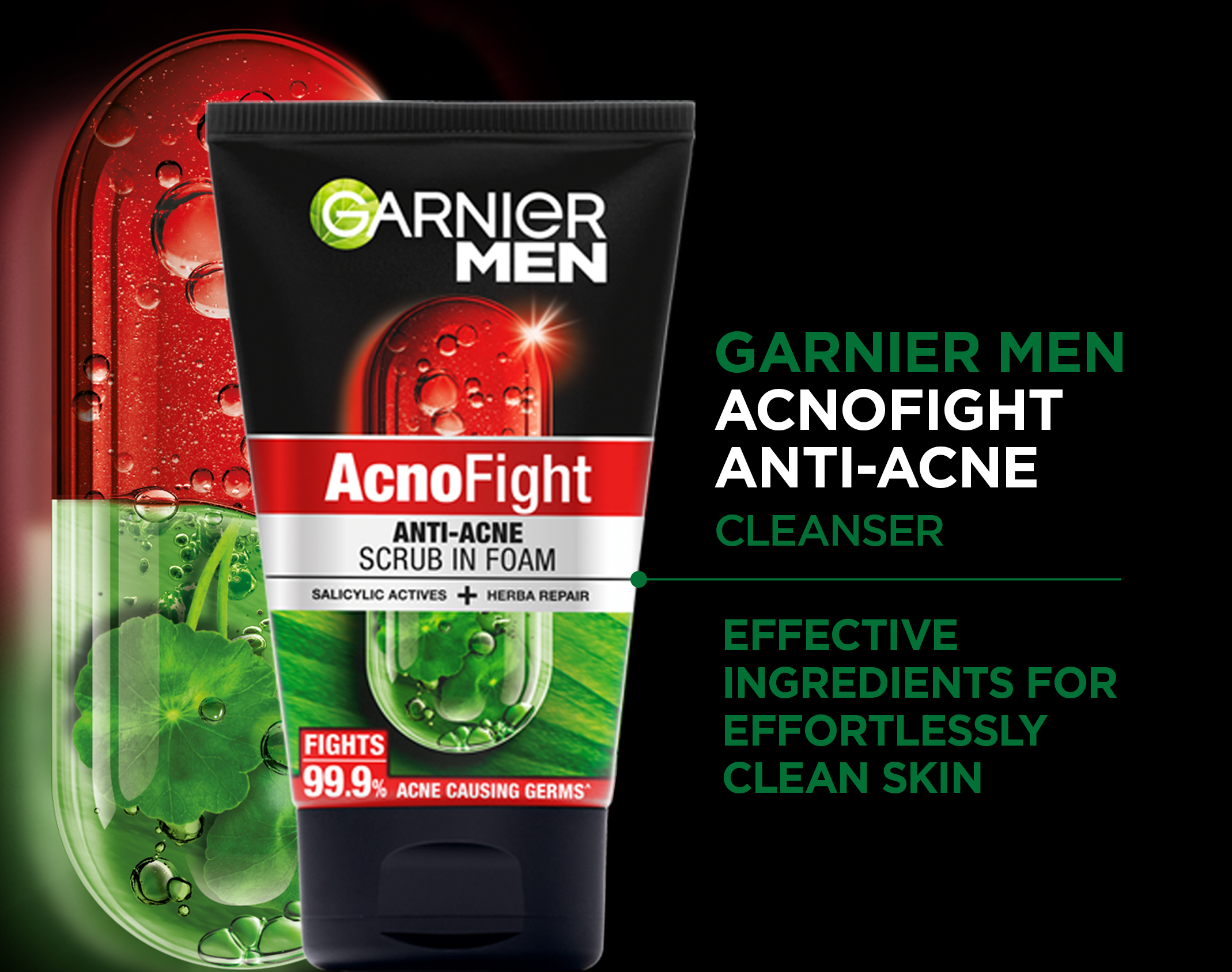 NEW Garnier Men Acno Fight Anti-Acne Scrub in Foam Cleanser (50ml/100ml) - for pimples, acne ...