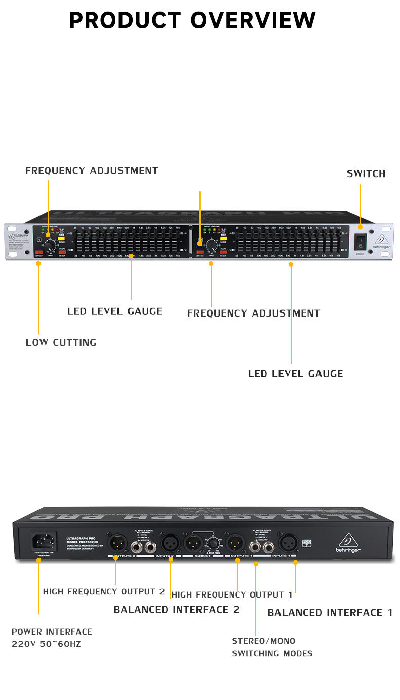 BEHRINGER FBQ1502HD Equalizer, Dual 15-Band Dual Channel Stereo Graphic ...