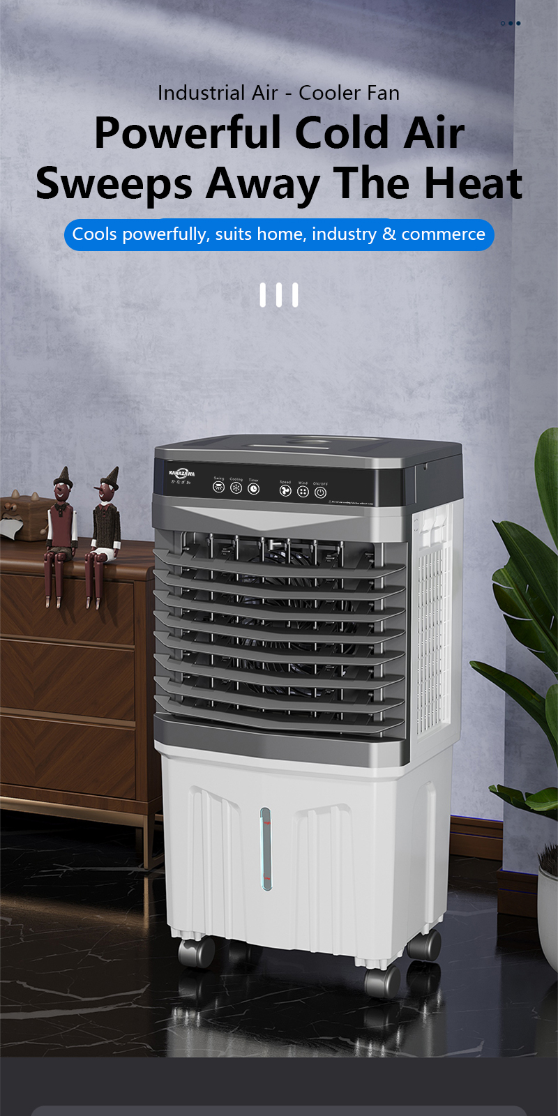 KANAZAWA Air Cooler Fan With Remote Control/Button Large Water Tank 15L ...