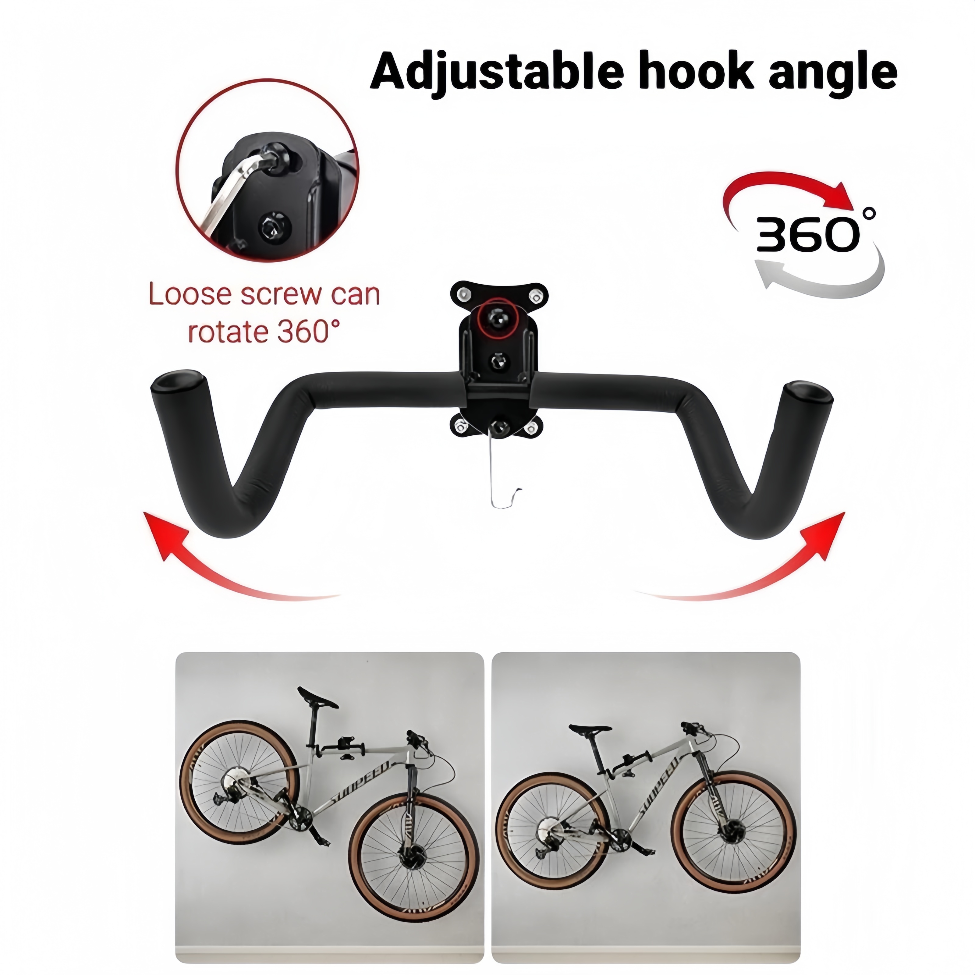 Bike Storage Rack Adjustable 360° Rotate Bike Wall Hanger Heavy Duty ...