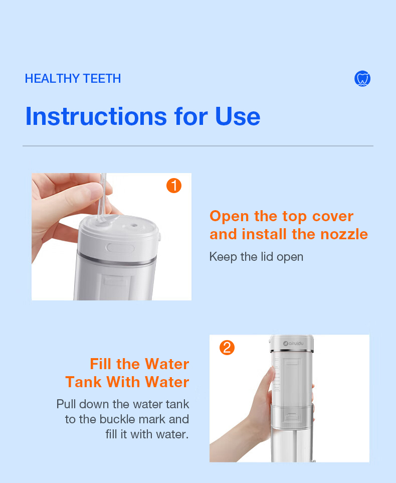 Airuidu CF500 Portable Water Flosser 3 High Frequency Pulse Technology 160ML Electric Water ...