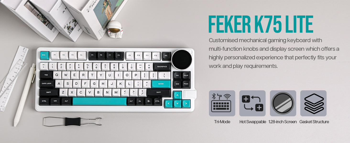 FEKER K75 Lite Gasket Mechanical Keyboard with Screen and Knob, Hot ...