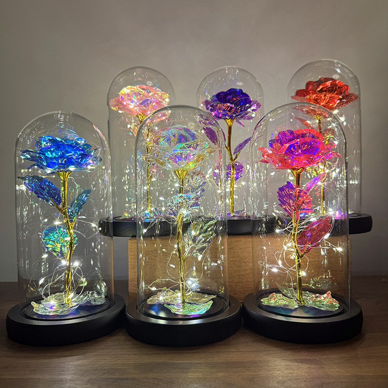 Mini Luminous plastic flower in Glass Dome Galaxy Rose Design as Unique ...