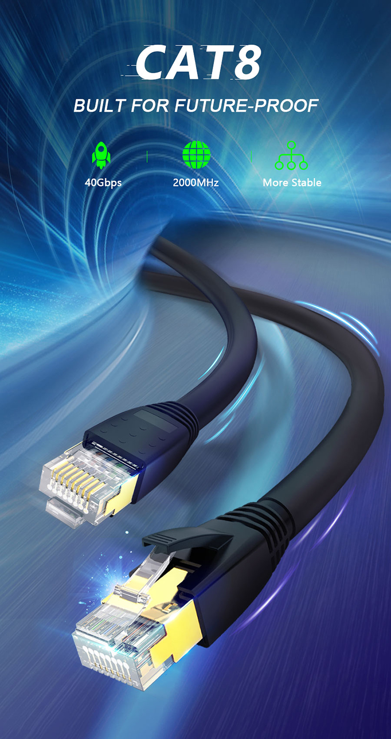 0.5M 1M 3M 5M 10M 15M Cat8 Ethernet Cable Network RJ45 2000Mhz 26AWG ...