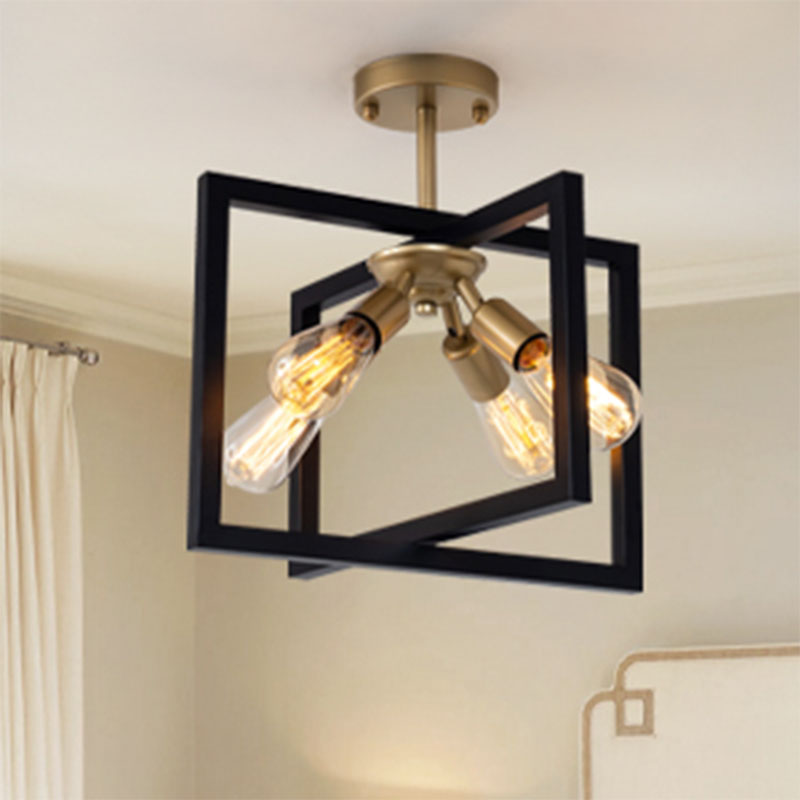 Ceiling Light Industrial Ceiling Lamp 4-Light Retro Rectangle for ...