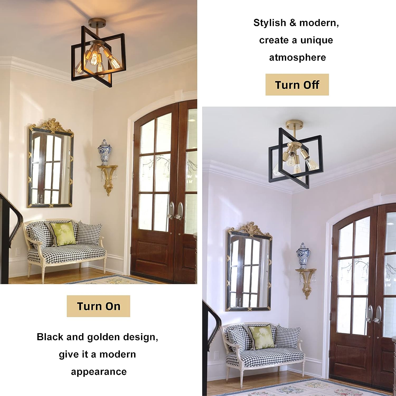 Ceiling Light Industrial Ceiling Lamp 4-Light Retro Rectangle for ...