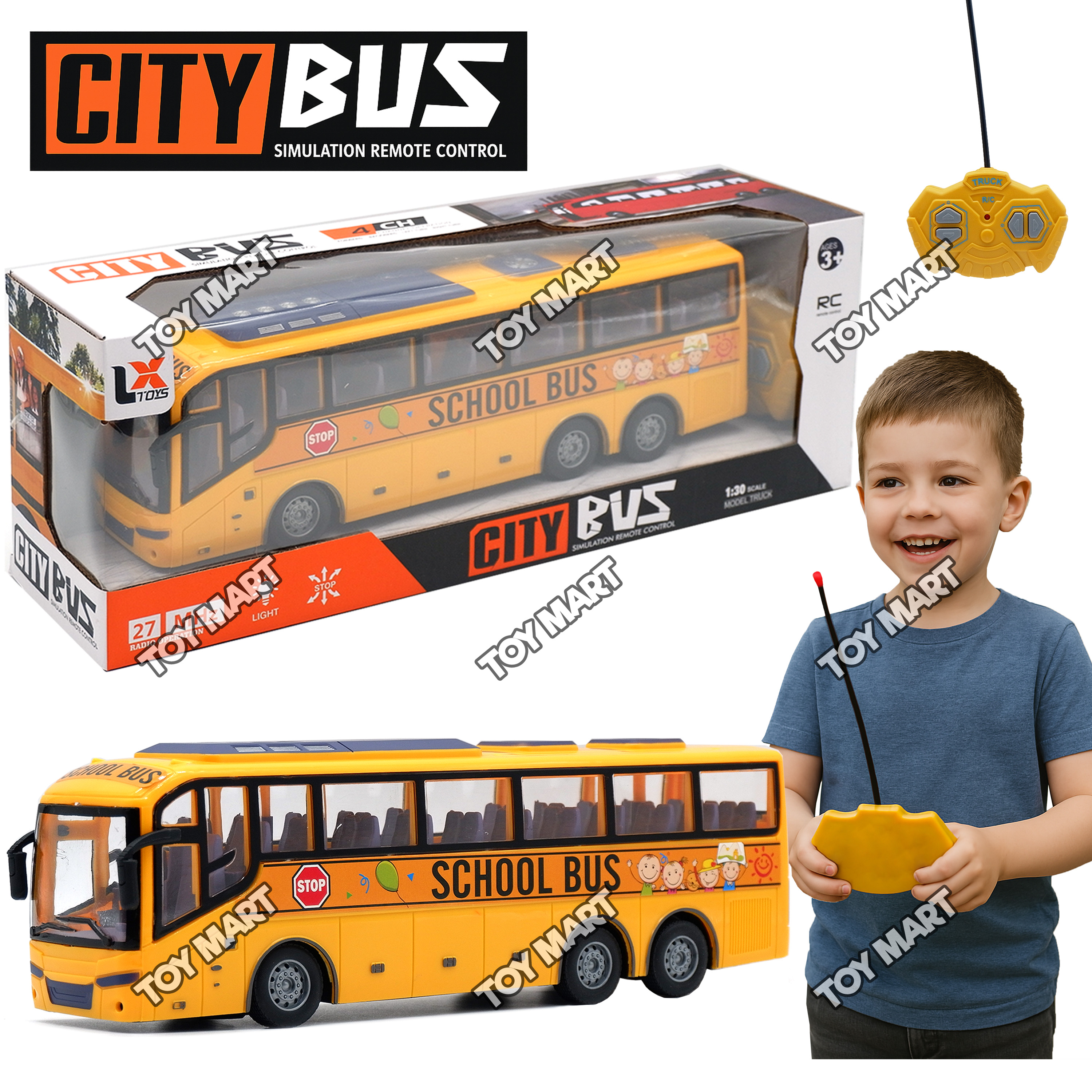 RC City Bus Toy Set Series School Bus Remote Control 1:30 Scale Bus ...