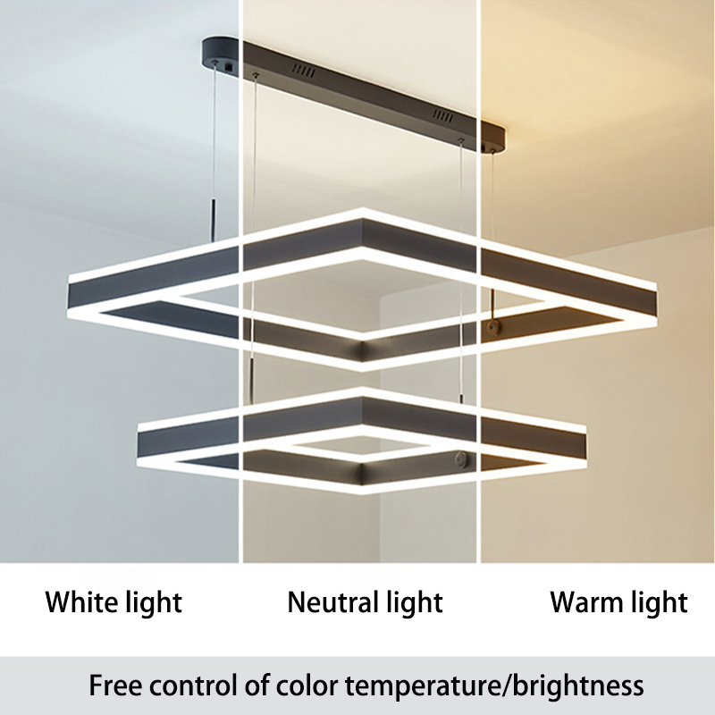 LED Pendant Light Tri-Color Chandelier Square Aluminum Hanging Light ...