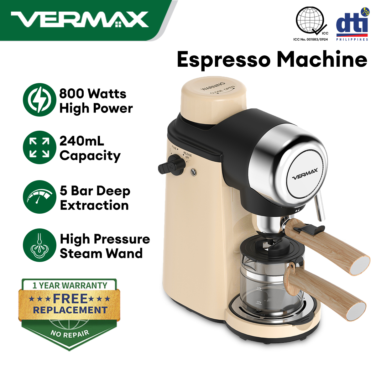 Vermax Potable Coffee Maker 5 Cups 5Bar Mini Coffee Machine Italy ...