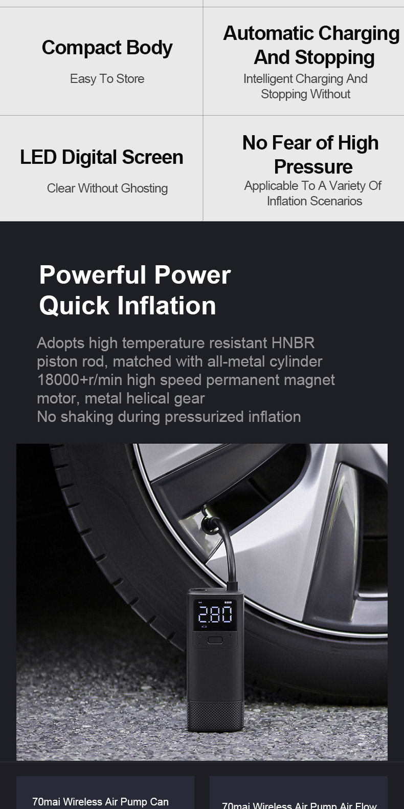 70mai TP05 Car Tire Wireless Air Pump Portable Digital Air Compressor 150PSI Rechargeable ...