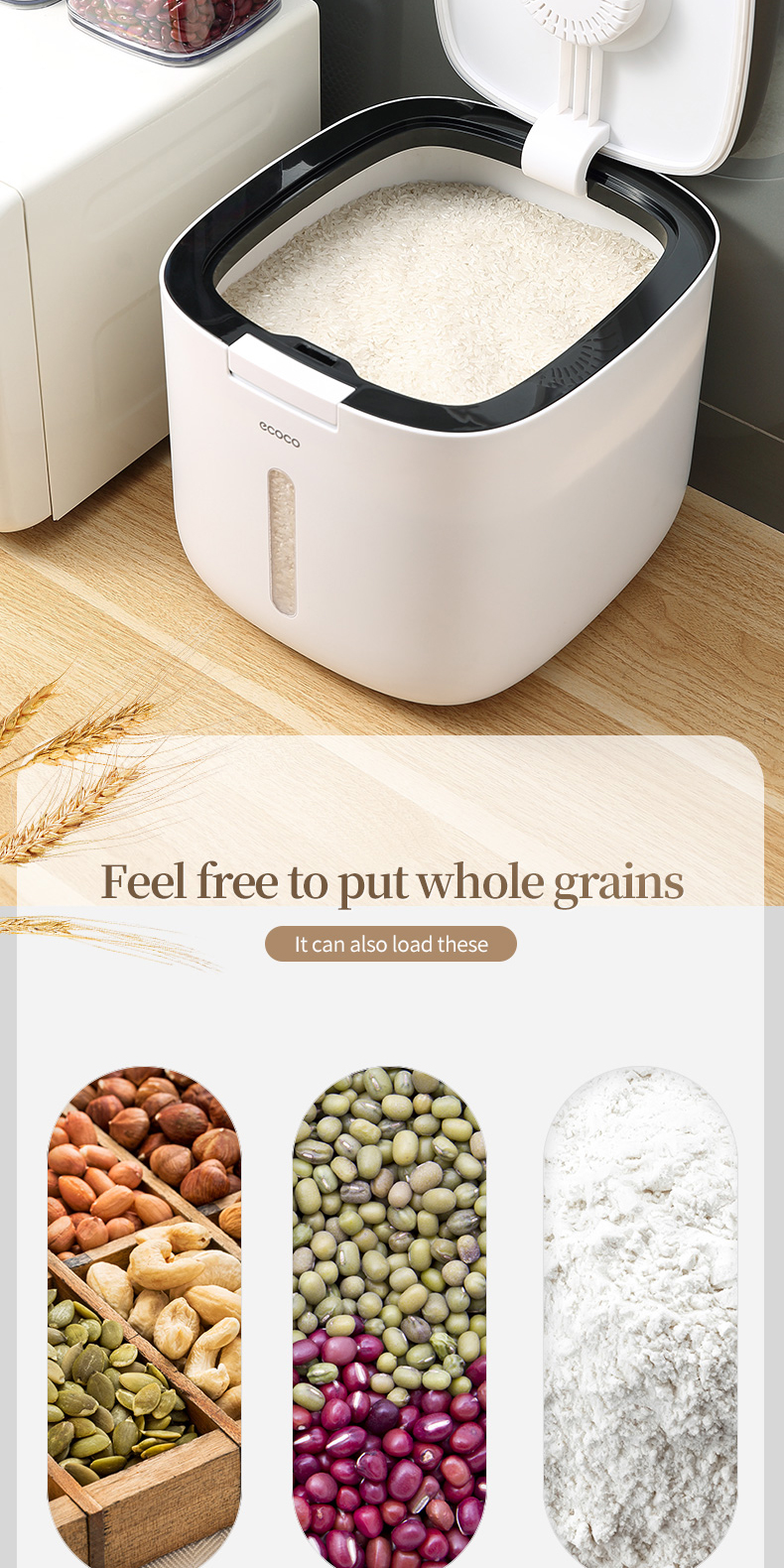 Ecoco Rice Dispenser 5Kg 10Kg with Measuring Cup Rice Storage Container ...