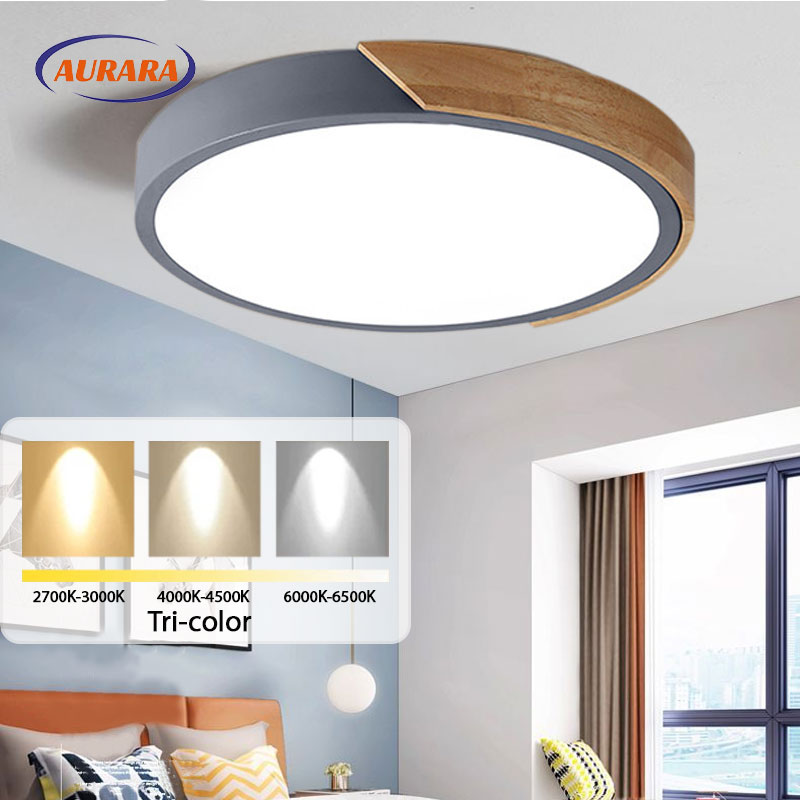 LED Ceiling Light Tri-CoIor Wooden Edge Flush Mount Chandelier for ...