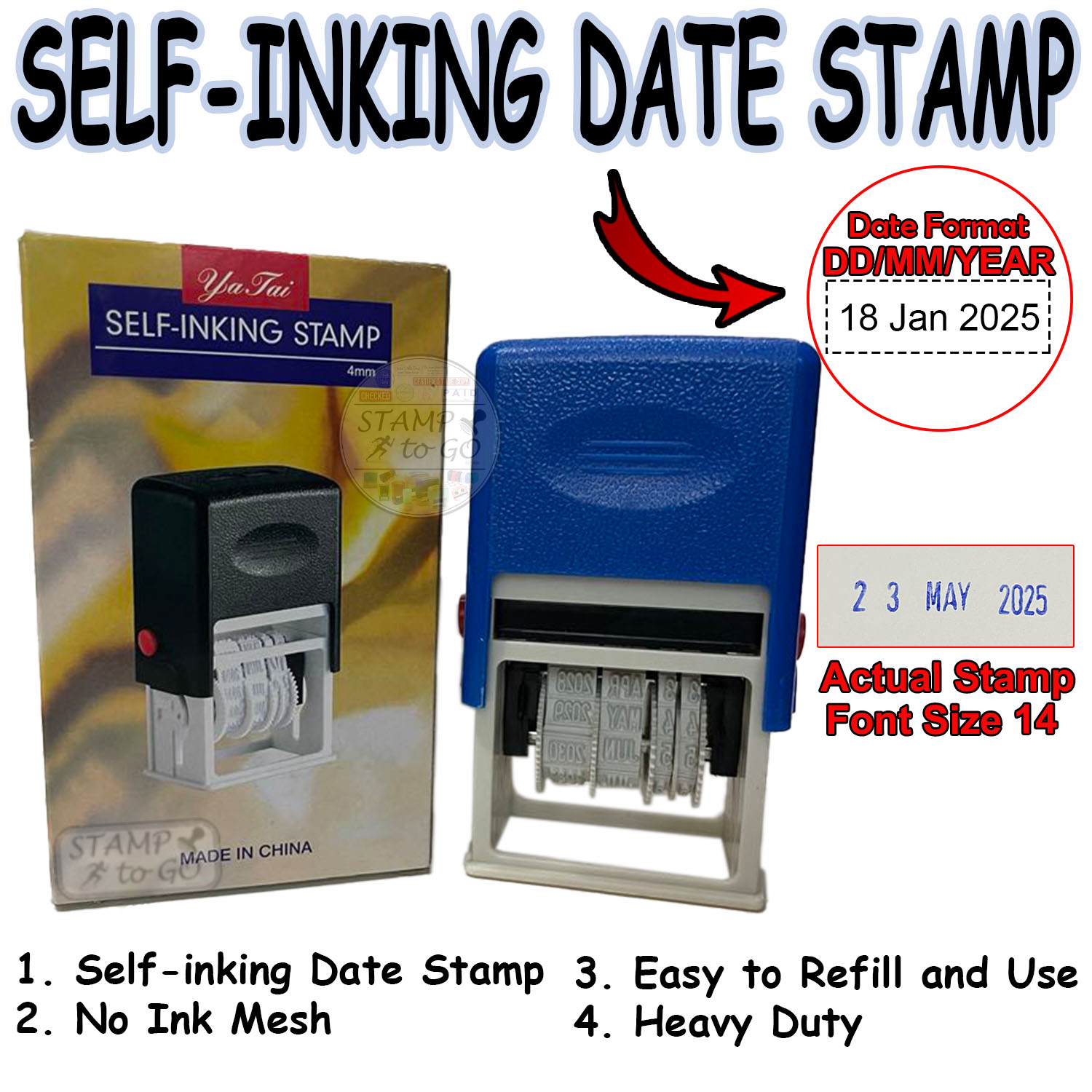 Big Self-Inking Date Stamp with Adjustable Format, Compact Design, and ...