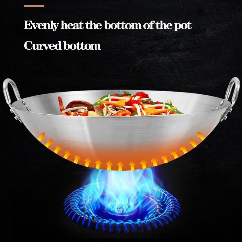 Nipiin【Big Size】38/43/50cm Stainless Steel Wok Raging Fire Stove Frying ...