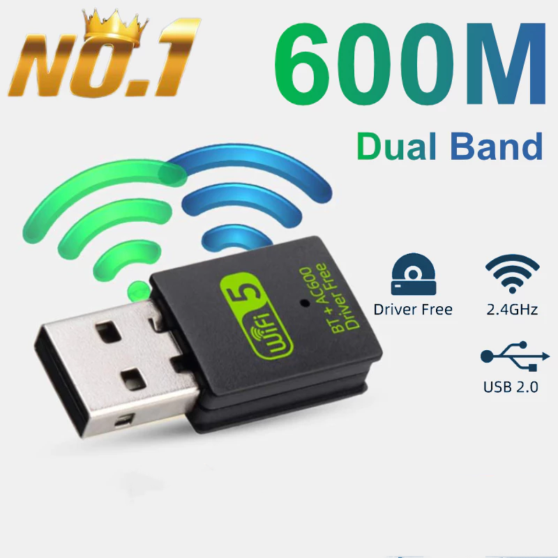 2 in 1 USB WiFi 5 Bluetooth Adapter 600Mbps Dual Band 2.4G 5GHz Network ...