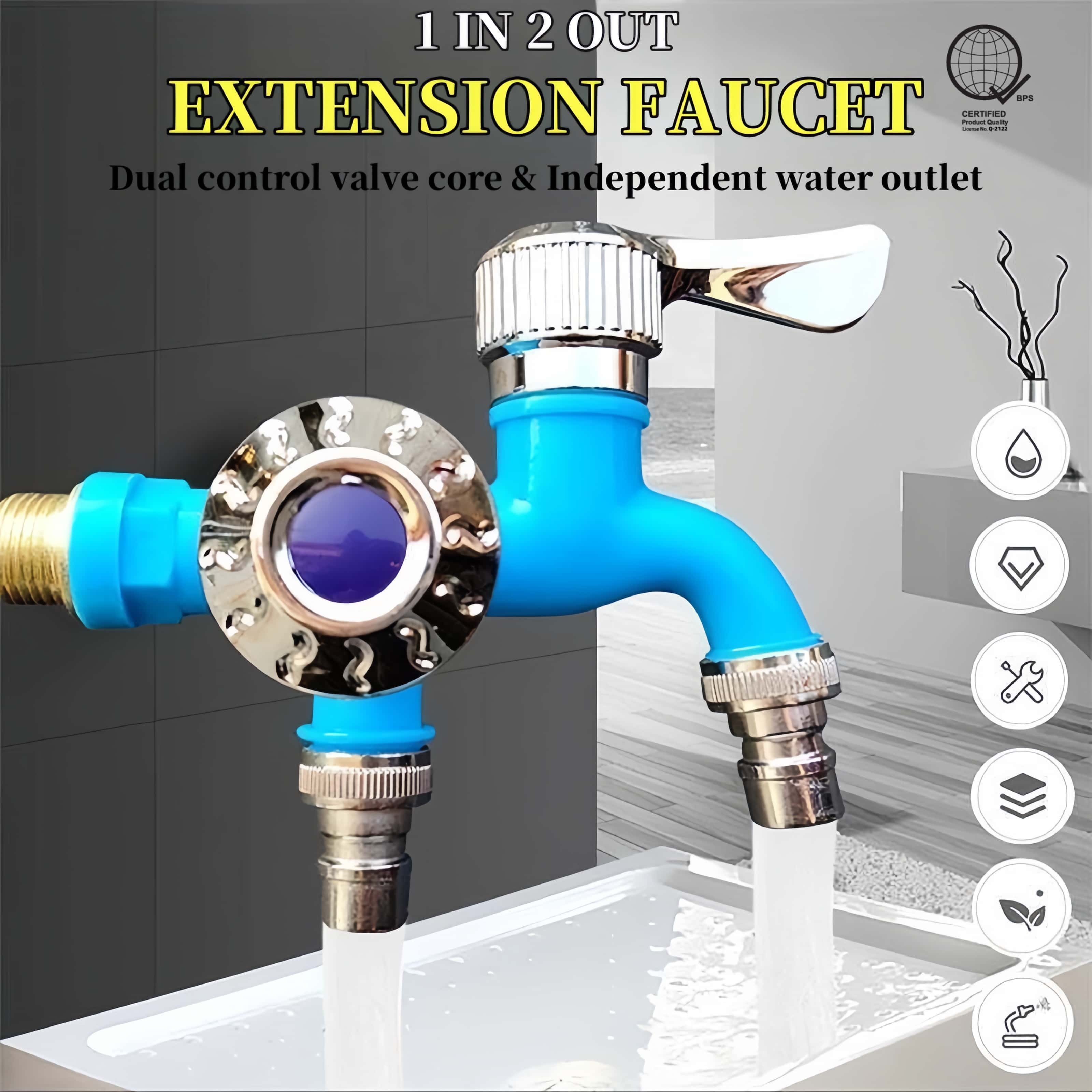 Dual Control Faucet Double Outlet Water Tap 1/2" Universal Interface ...