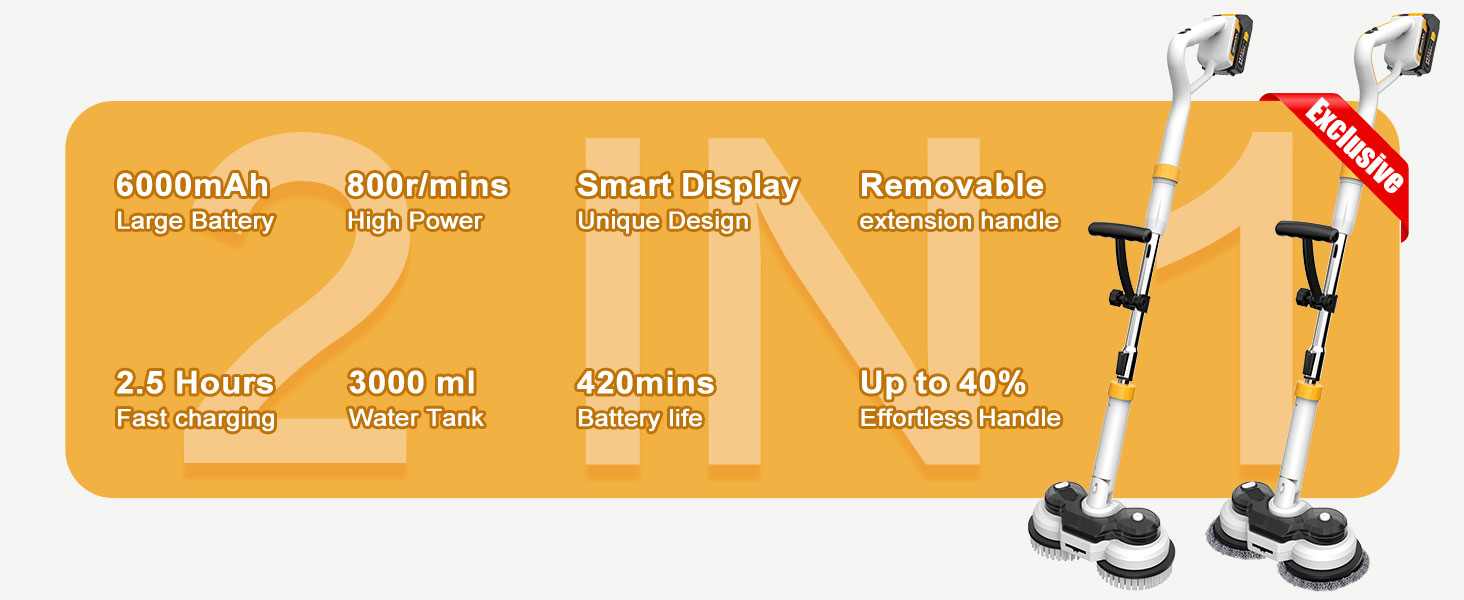 Qimedo Cordless Electric Mop Floor Scrubber Machine Rotating Mop for ...