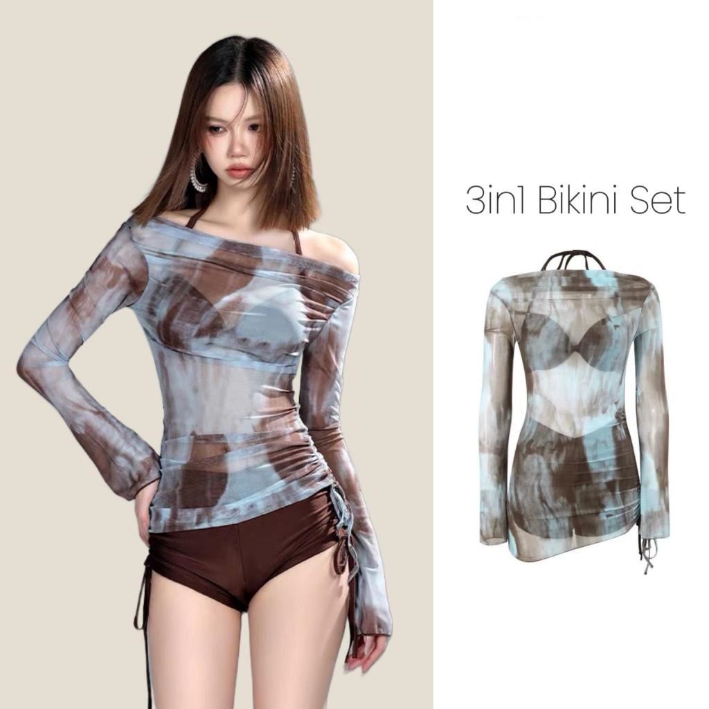 3in1 Bikini Set Fashion Swimwear with Sun-proof Cover-Up Brown Separated Swimsuit Halter Neck ...