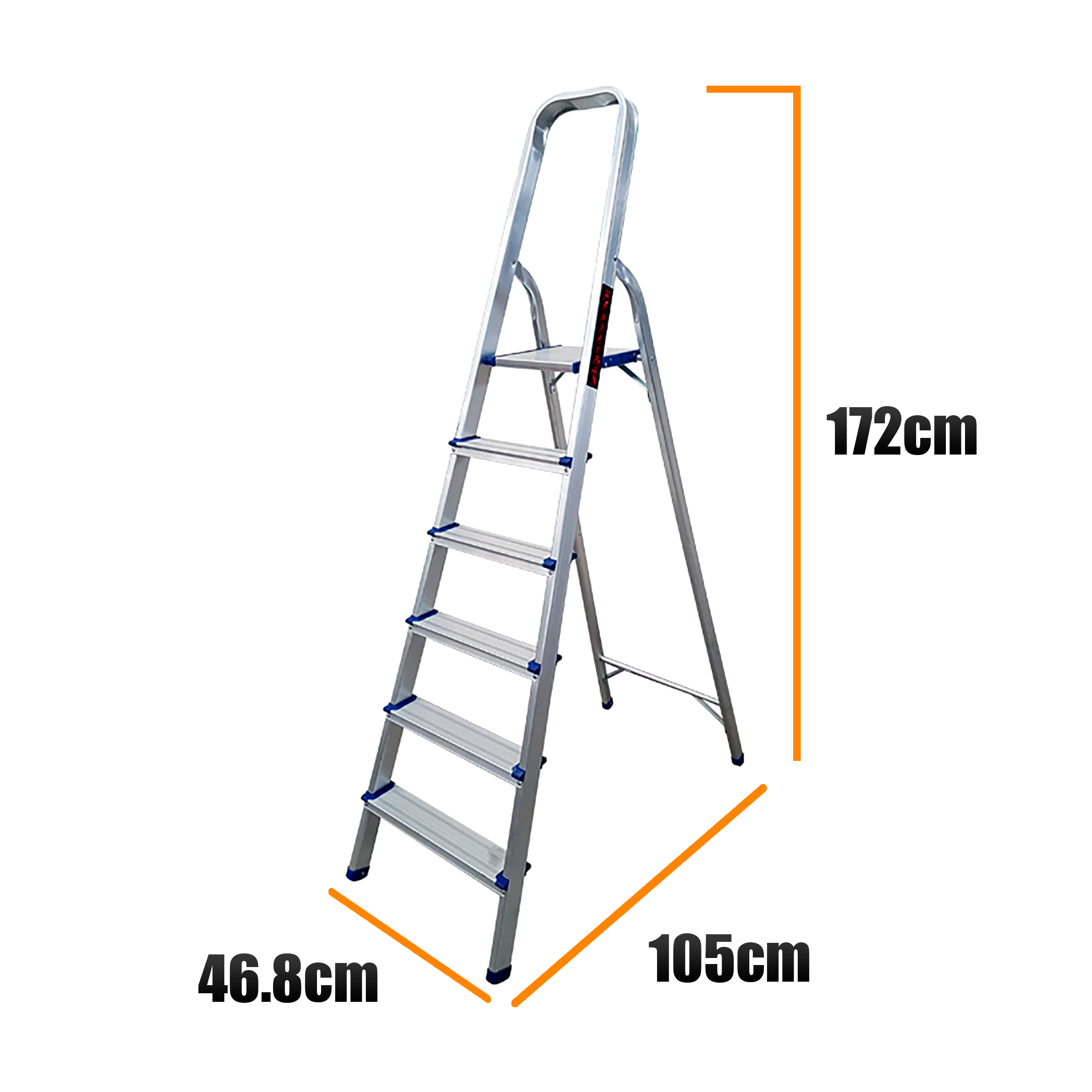 Heavy Duty Aluminum Step Ladder with Handrail 6 Steps SKYLER LADDER ...