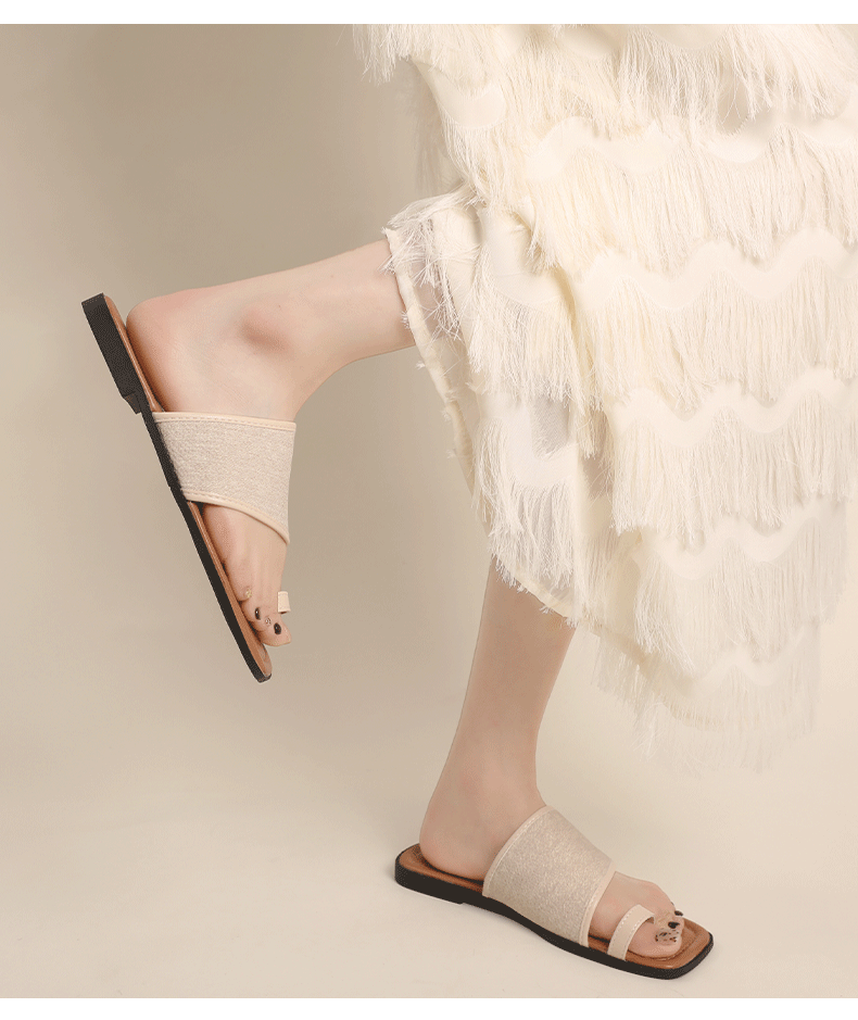 YOTO Flat Sandals For Women PU Leather Toe Loop Design Korean Fashion ...