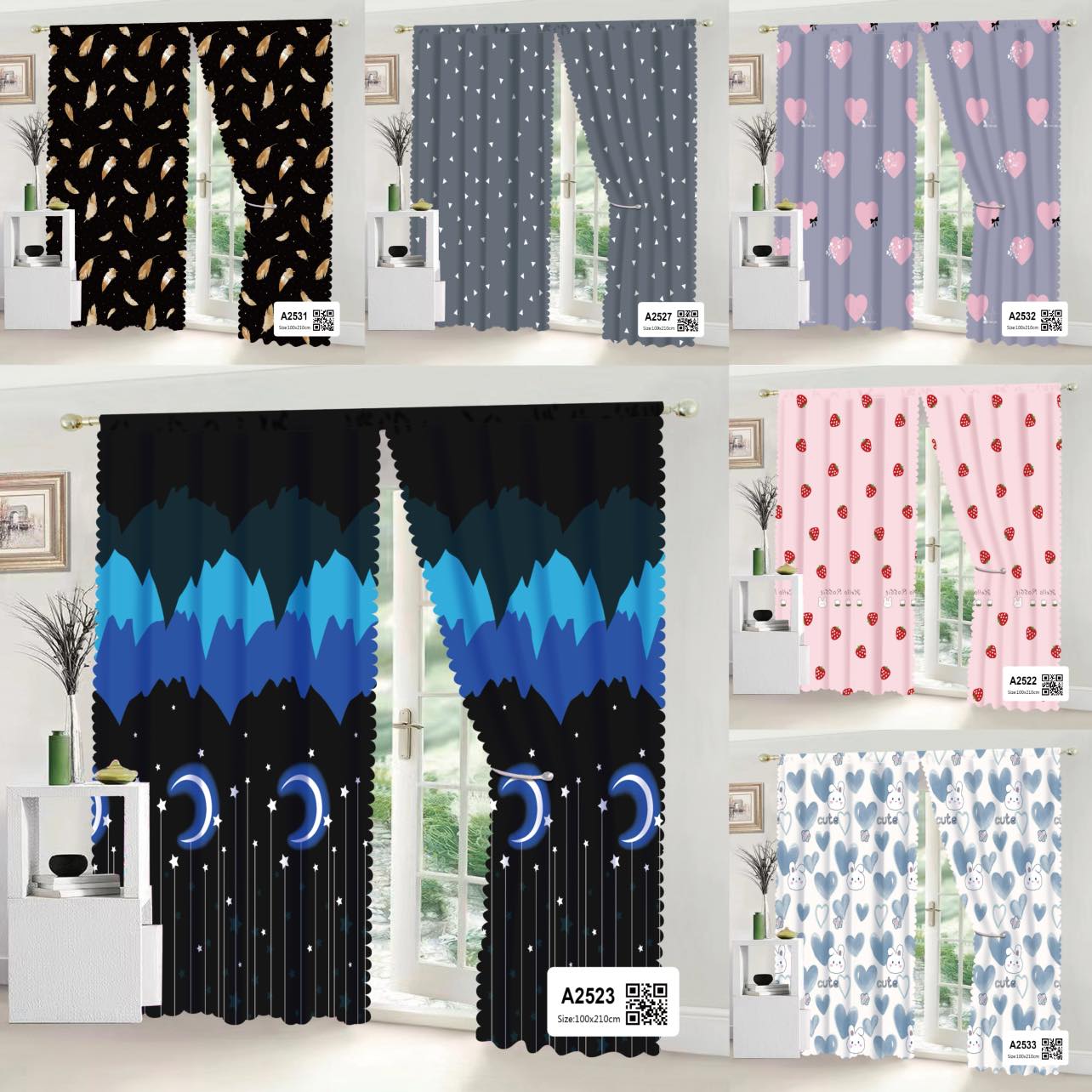 New Design 100x210CM Curtain For Window Kurtina Door Curtain Room ...