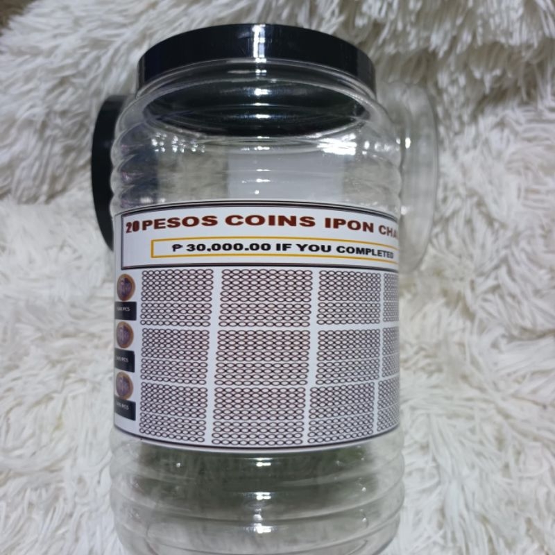 TRANSPARENT JAR ALKANSYA IPON CHALLENGE JAR 20 PESOS COINS (2LITERS ...