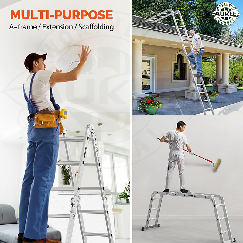 12FT 16FT 20FT Foldable Aluminium Ladder Heavy Duty Adjustable Ladder ...