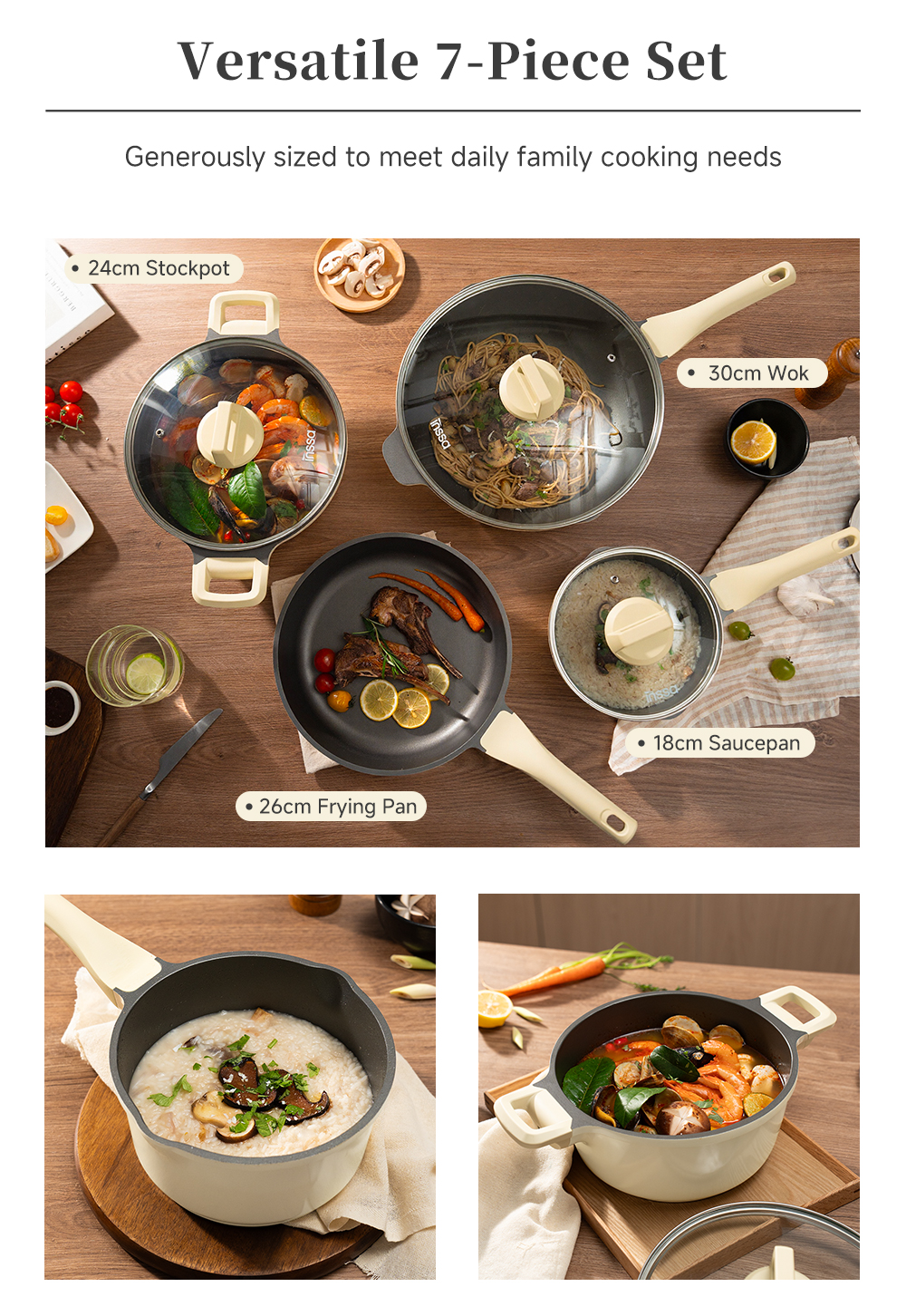 INSSA 7-Pc Ultra Titanium Cookware Set - Non-Stick Scratch-Proof Die ...