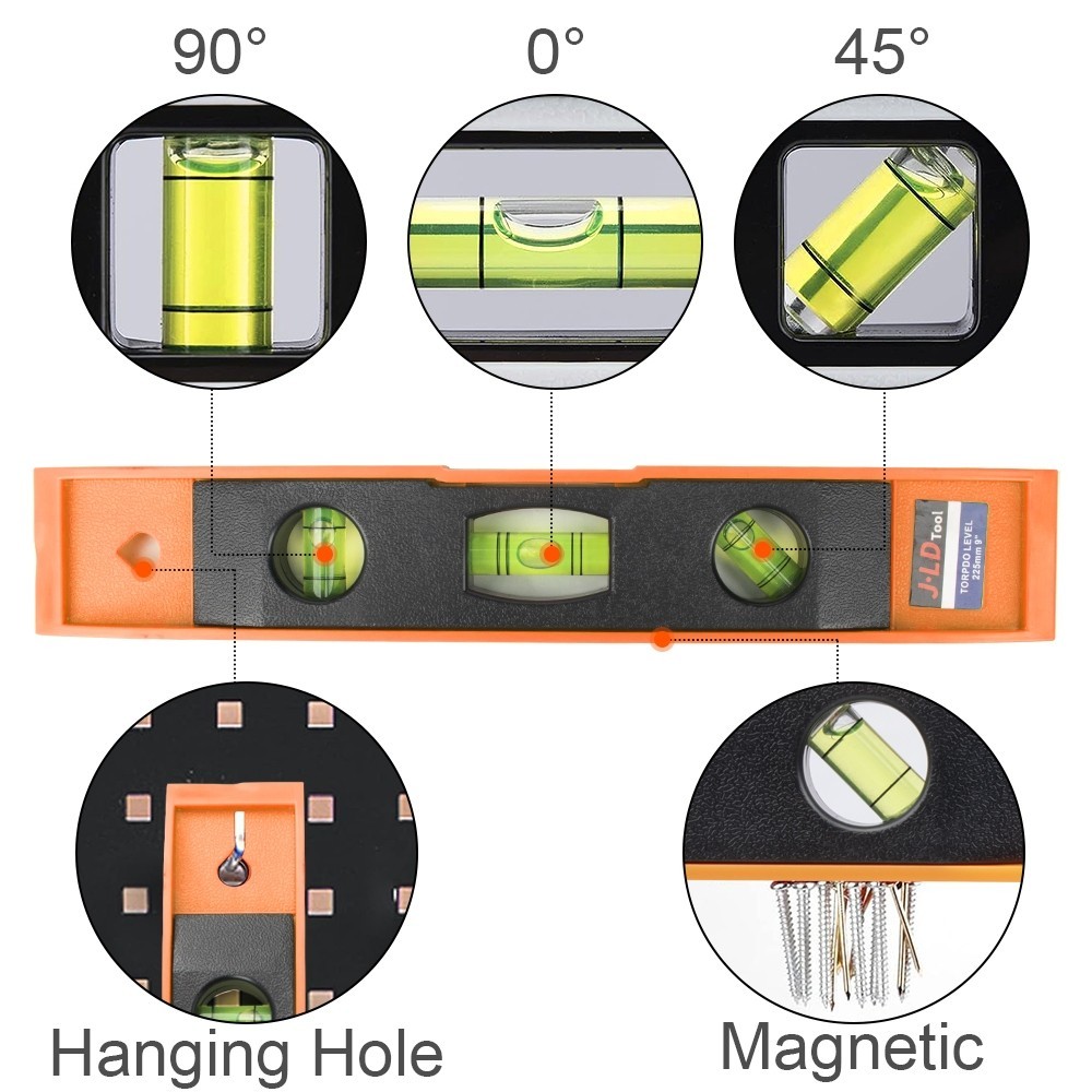 JLD Spirit Level Magnetic Mini Spirit Level Torpedo Leveler 225MM Level ...