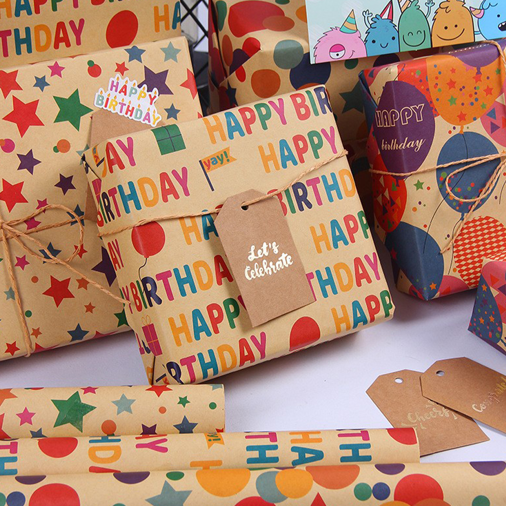4pcs Birthday Gift Wrapping Paper Kraft Present Paper DIY Book Cover ...