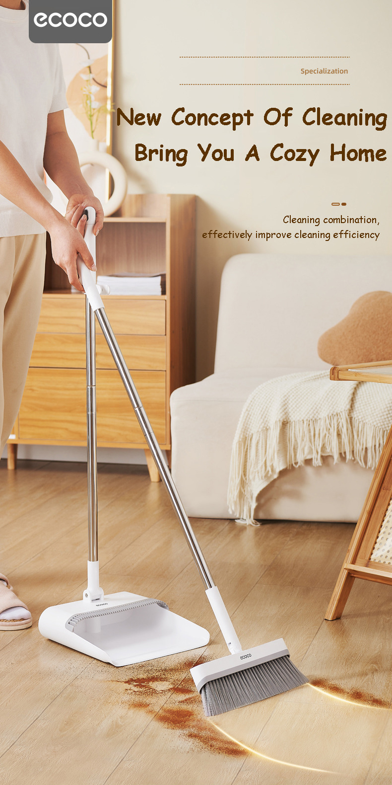 Ecoco 2-In-1 Broom Dust Pan With Comb Dustpan Set Space-Saving ...