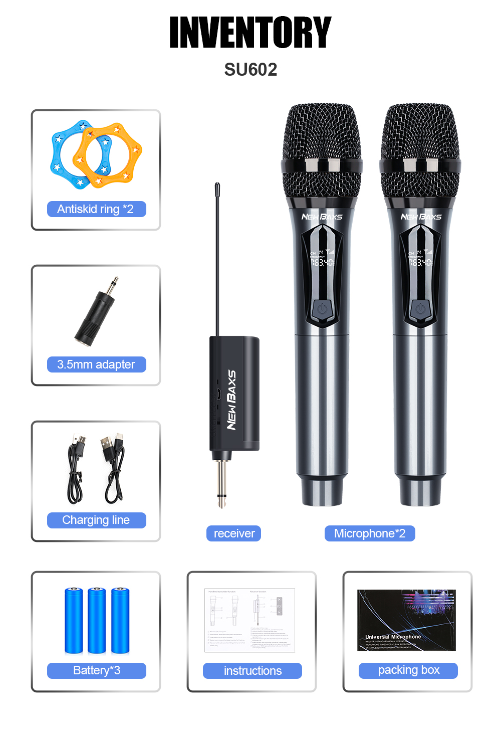 NEW BAXS Wireless Microphone SU601/SU602 UHF charging microphone 1280mA ...