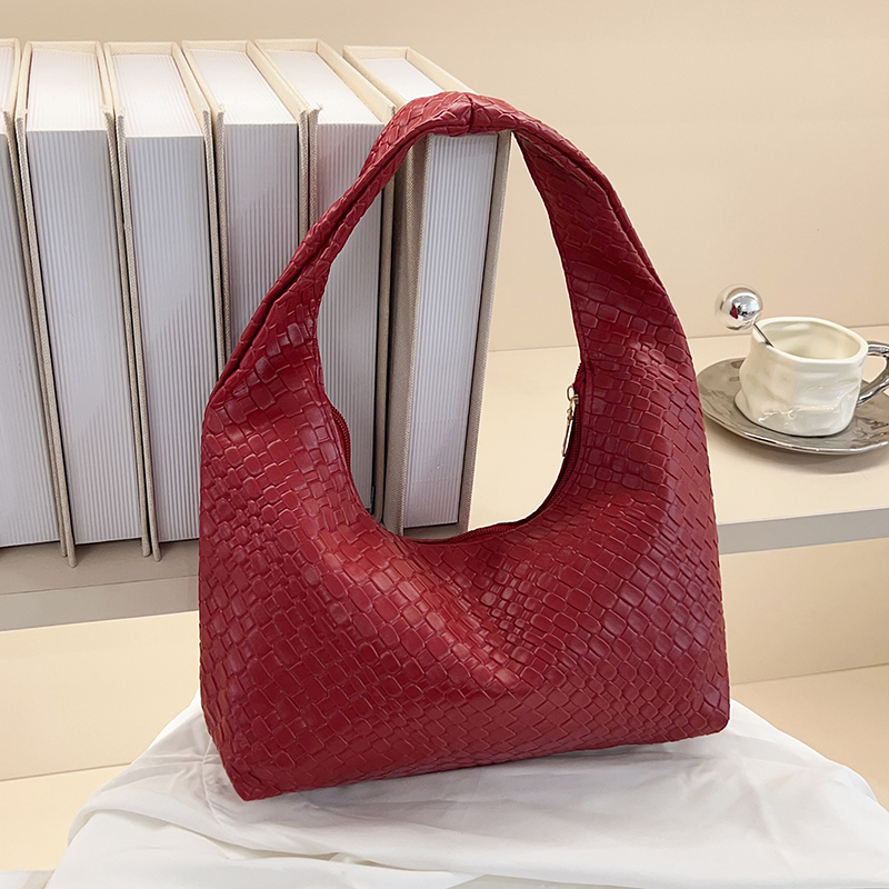 Mumu 8015 PU Leather Women's Soft Armpit Bag Hobo Handbag Woven Pattern ...