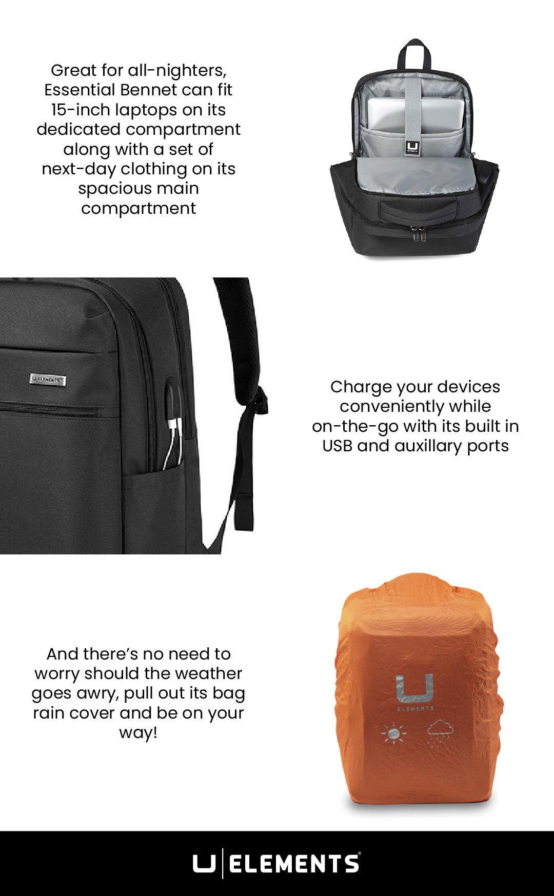 U Elements Essential Bennett Organizational Backpack | Shopee Philippines