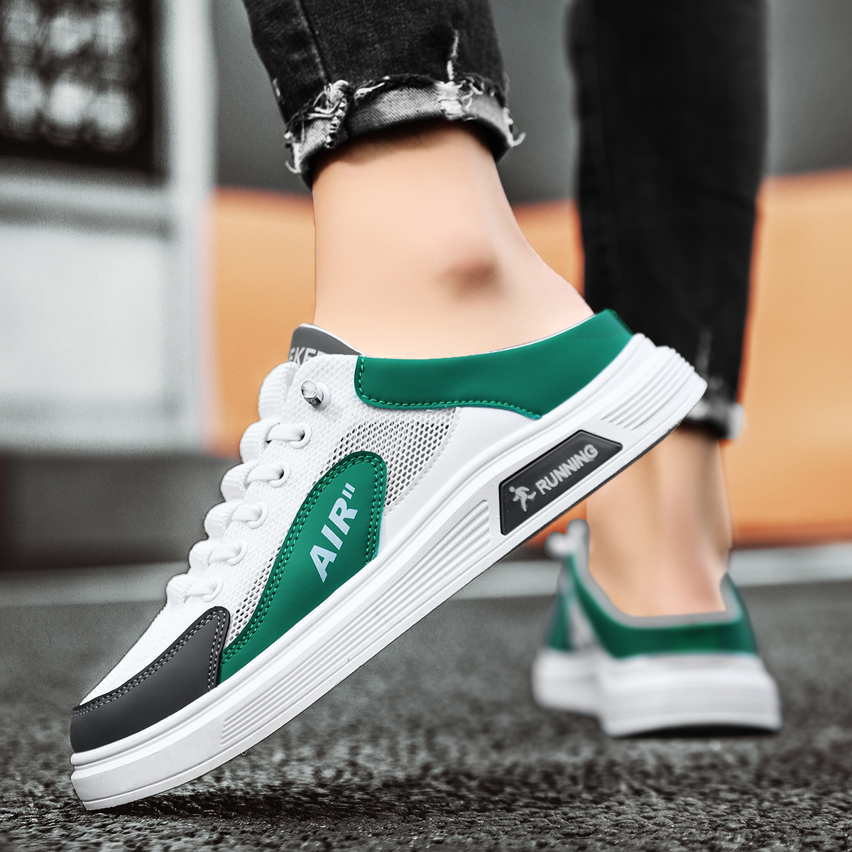 Men's half shoes breathable slip on shoes rubber walking shoes half ...