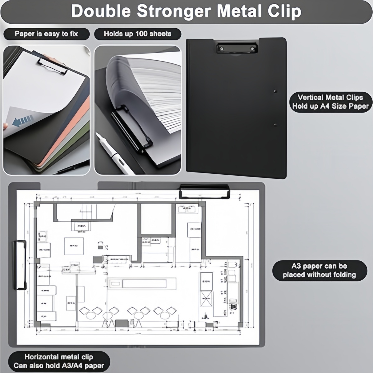 2Pcs Foldable Clipboard Long with Cover Document File Folder with Metal ...