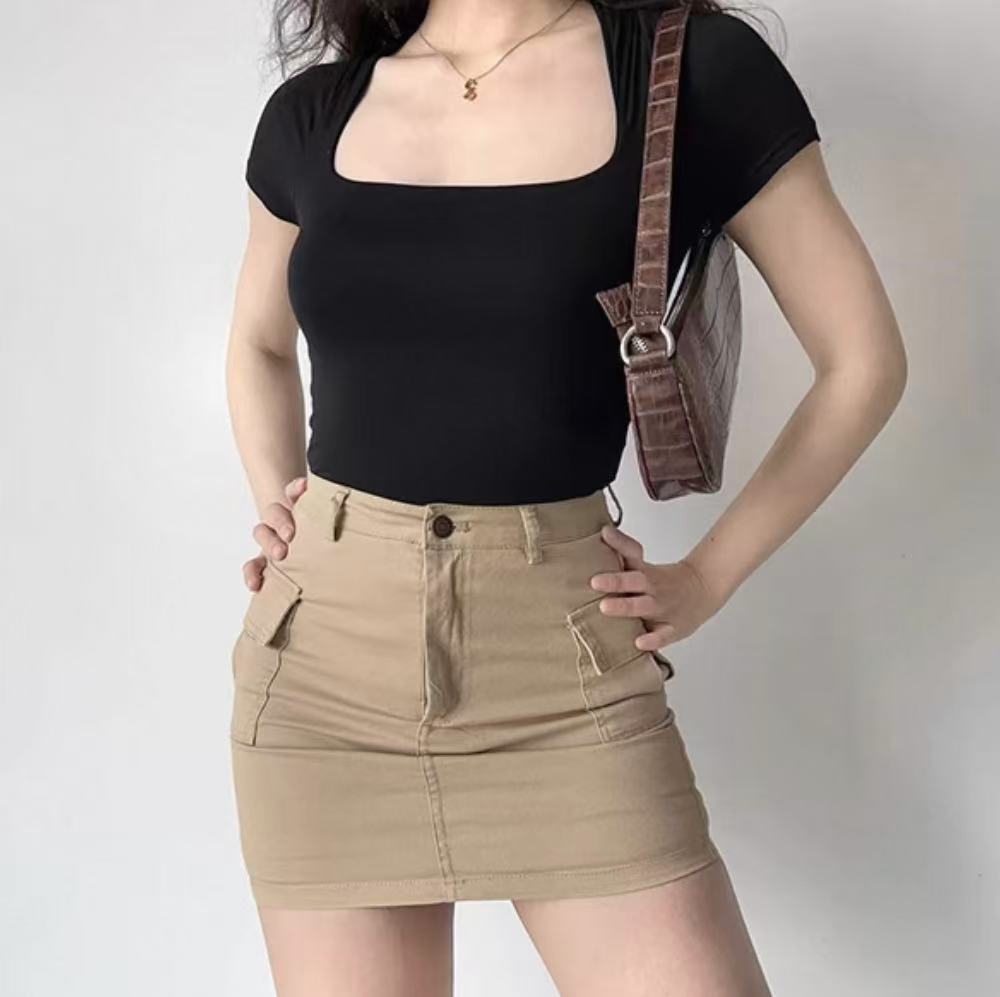 Double lining Square Neck Basic trendy Womenswear Casual | Shopee ...