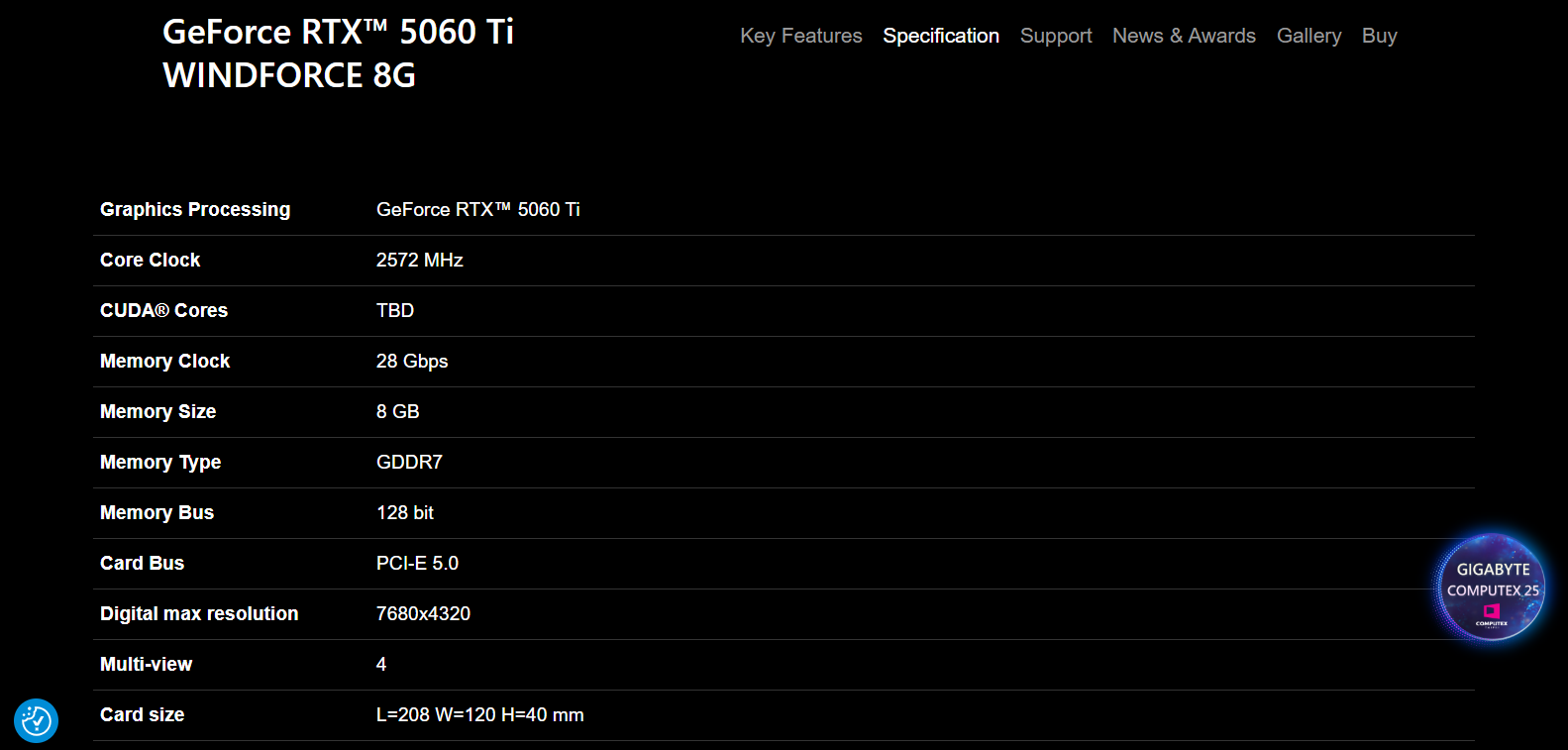 GIGABYTE NVIDIA® GeForce RTX™5060TI WINDFORCE SFF 8GB GPU (GV-N506TWF2 ...