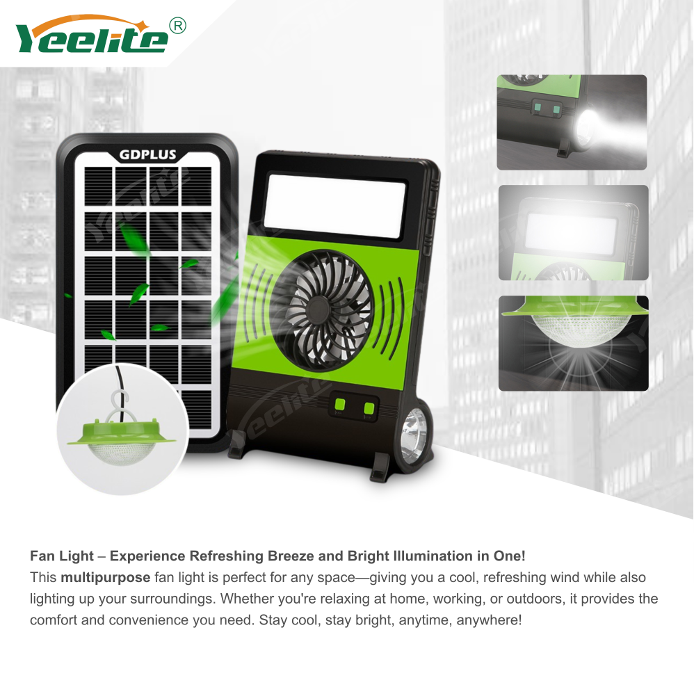 YEELITE Solar Lighting System with LED Lighting Electric Fan Warning ...