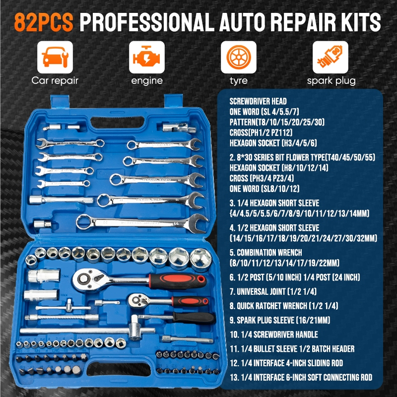 82 Pcs Tools Set Socket Wrench Set Heavy Duty Tools Set for Motorcycle ...