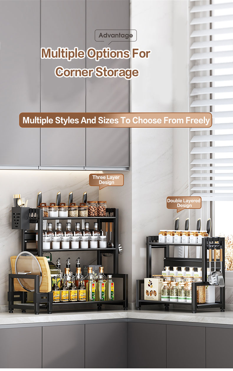 KITCHEN Condiments Rack Carbon Steelspice Rack Kitchen Organizer Knife ...
