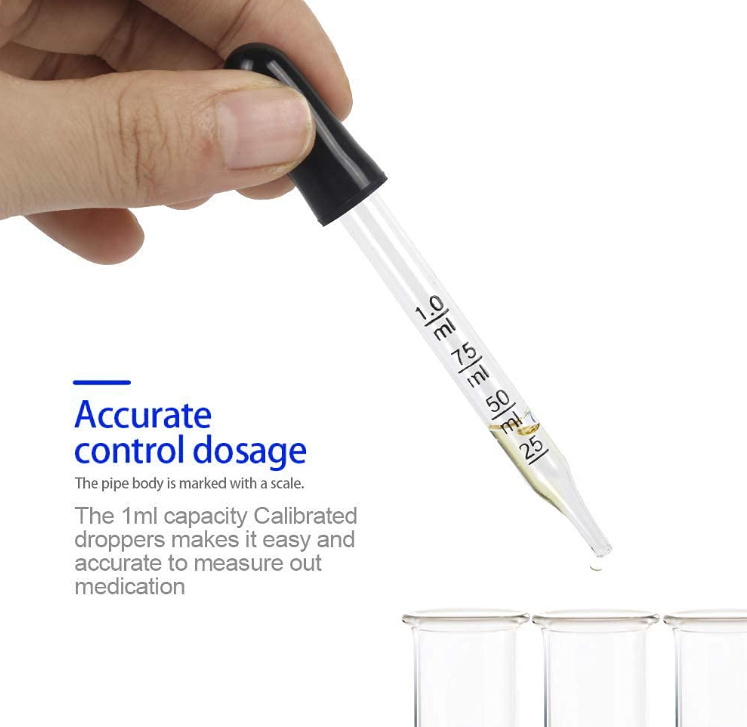 MT- Glass Dropper Calibrated 1ml with Black Rubber Head, Straight-Tip ...
