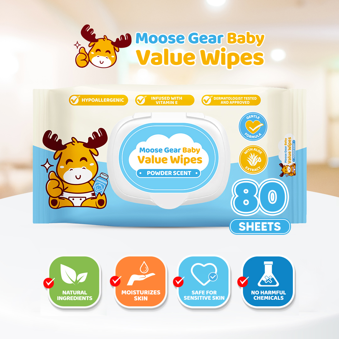 Moose Gear Baby Value Wipes Powder Scent 480s (6PACKS) Hypoallergenic w ...