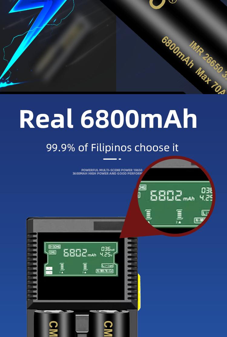 CMOCO 26650 Rechargeable Li-ion Battery 3.7V -4.2V 6800mah 70A for ...