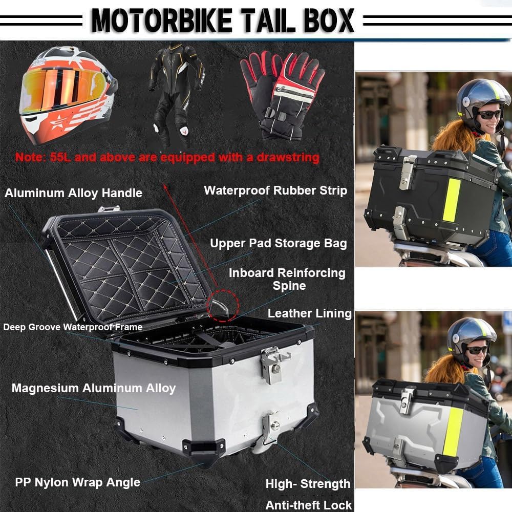 Motorcycle Aluminum Rear Box,45L 55L 65L Waterproof Motorcycle Trunk ...